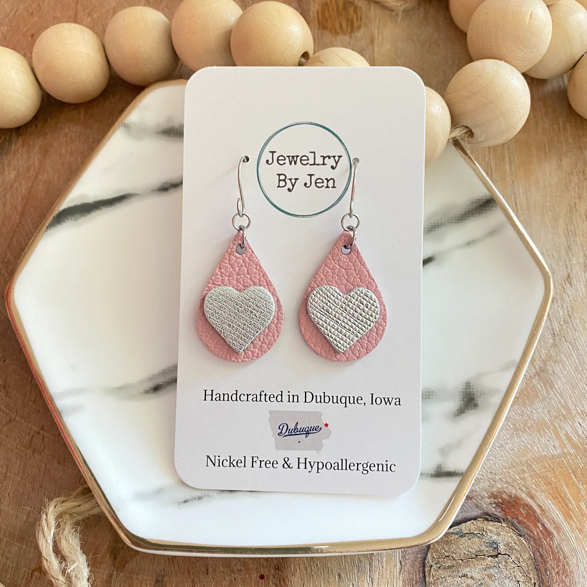 Pink with Silver Heart | Small Teardrop Earrings – Door County Nature Works